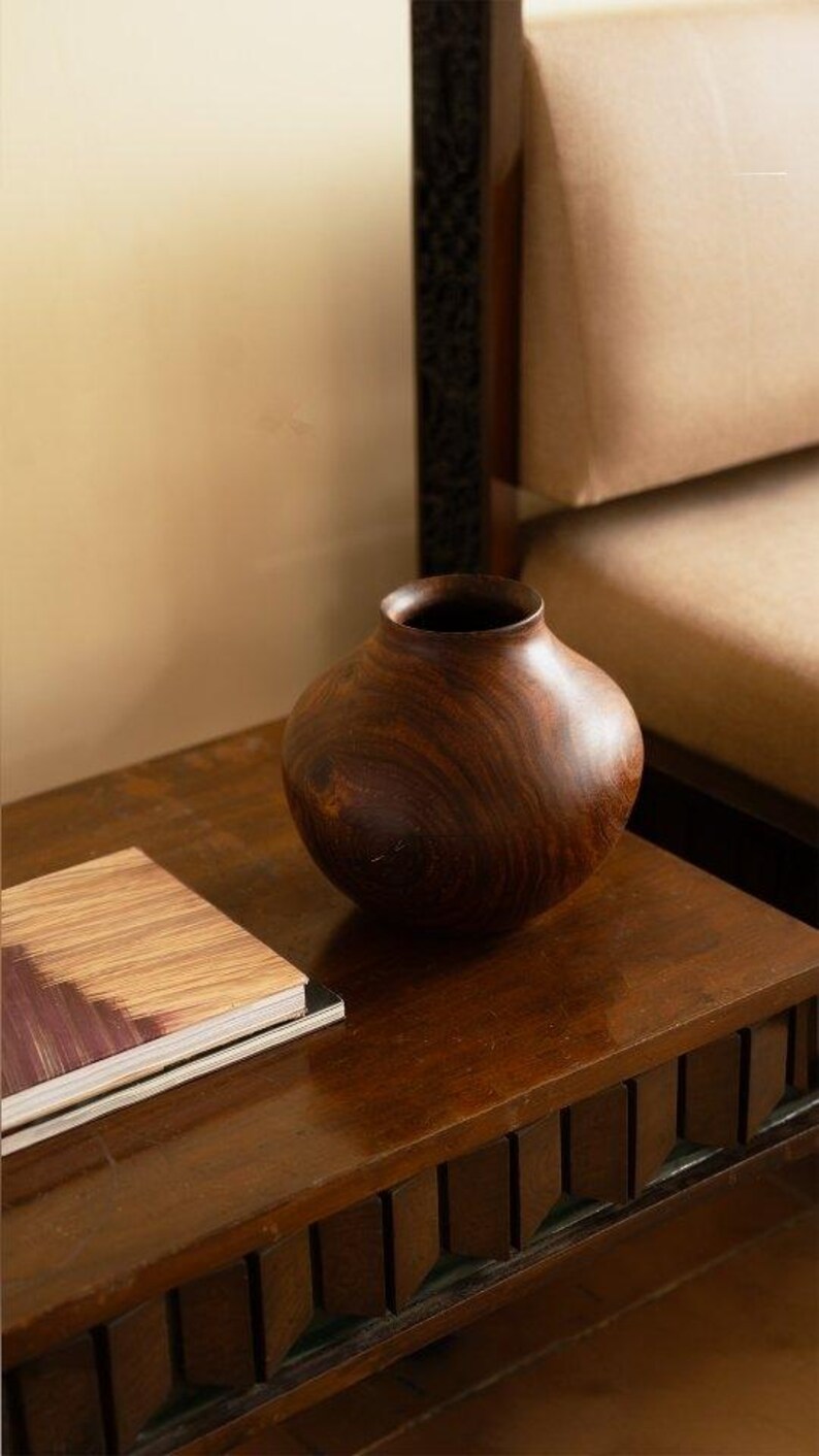 Walnut Wood Vase - Large Wooden Vase for Dried Flowers, Rustic Modern ...