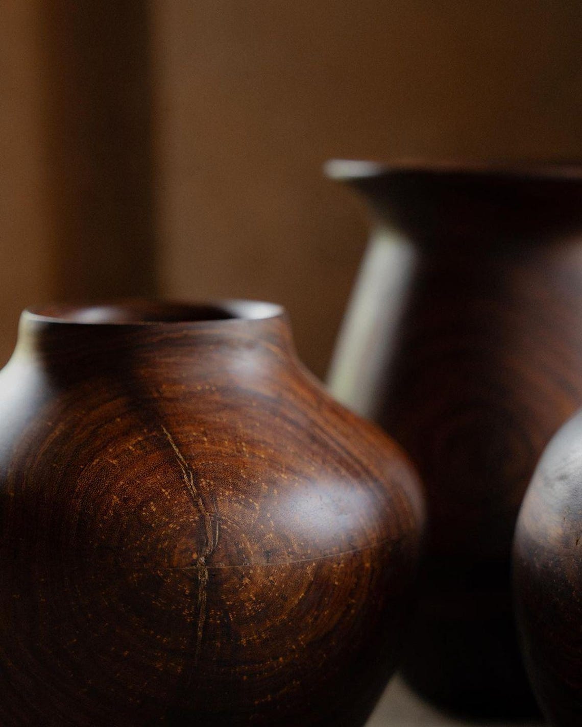 Walnut Wood Vase - Large Wooden Vase for Dried Flowers, Rustic Modern ...