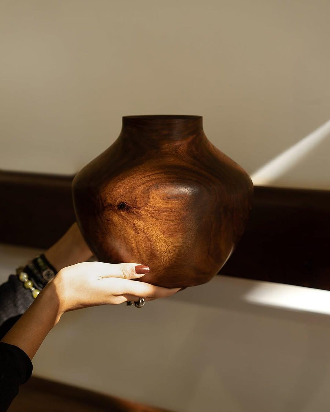 Walnut Wood Vase - Large Wooden Vase for Dried Flowers, Rustic Modern ...
