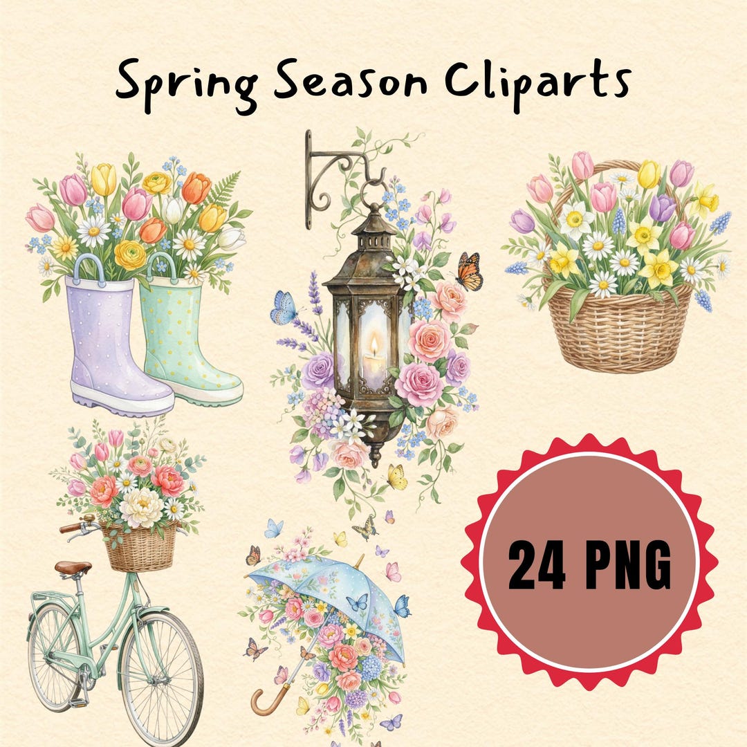 Spring Season Clipart Bundle 24 Png Files - Etsy