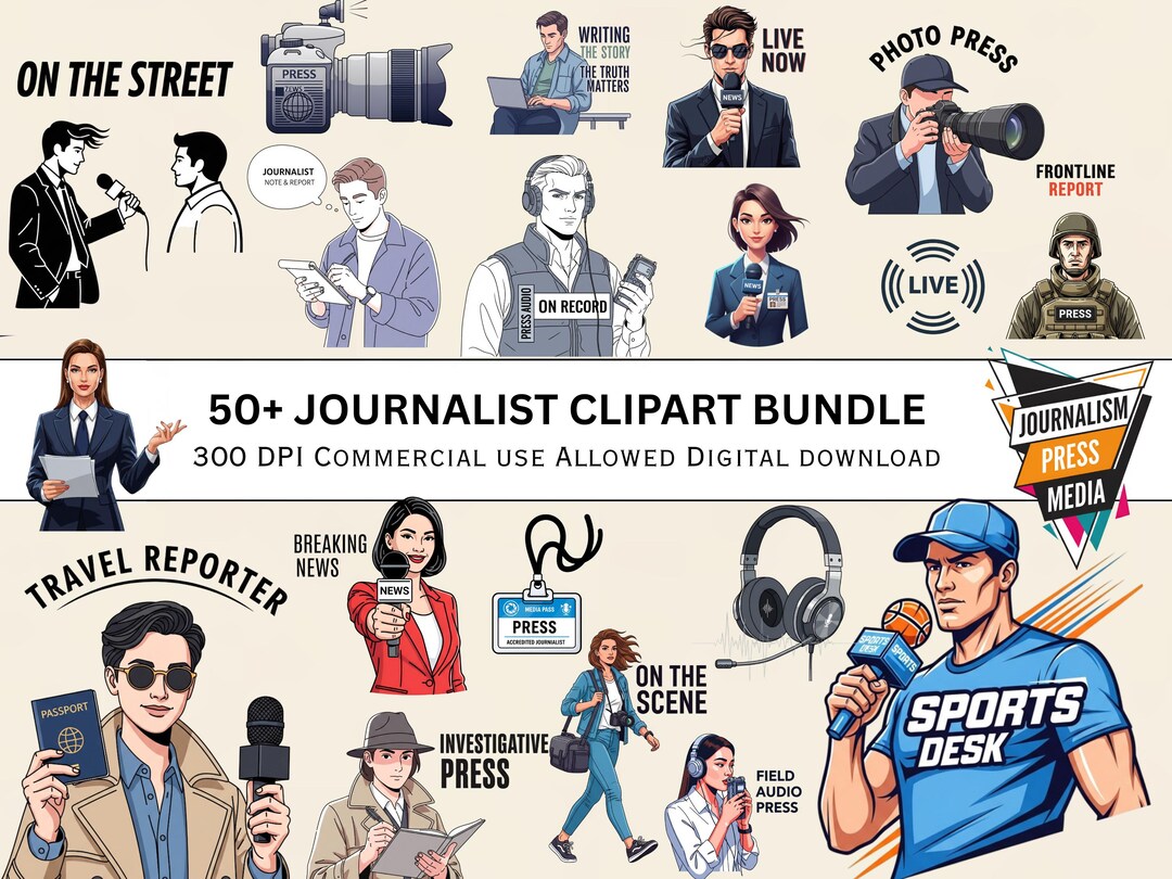 Journalist Clipart Bundle: 50 + PNG Digital Designs - Etsy