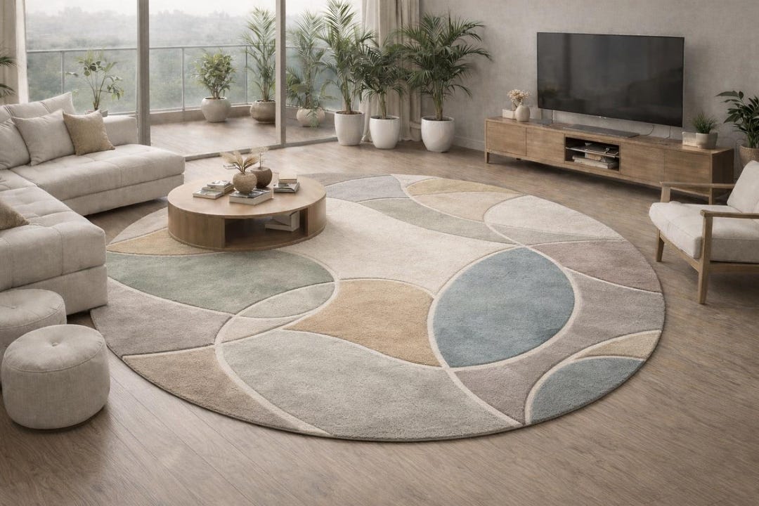 Pastel Geometric Round Rug, Modern Living Room Carpet - Etsy