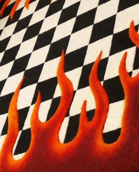Handmade Checker Flame Rug, Black White Checkered Area Rug, Modern Fire ...