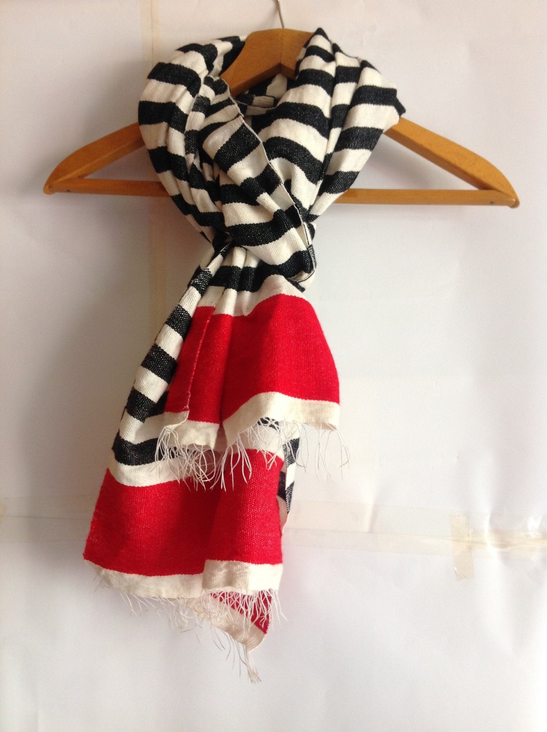 Black and Red Horizontal Stripe Scarf- Wool Scarf- Brenton Stripe Scarf ...