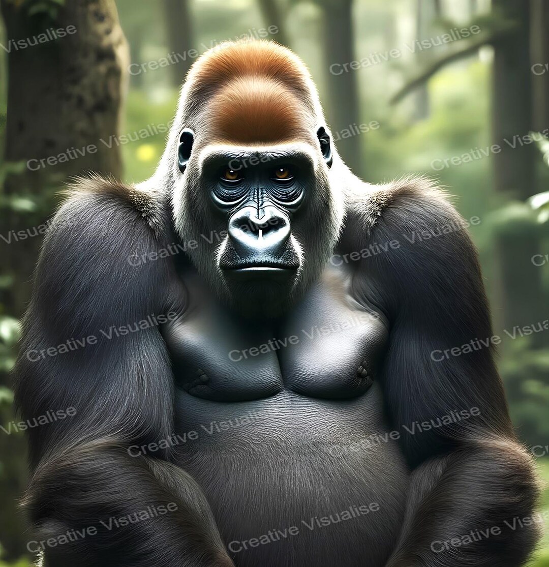 Gorilla Portrait in Forest Under Trees, Wildlife, Jungle Animal, Safari ...