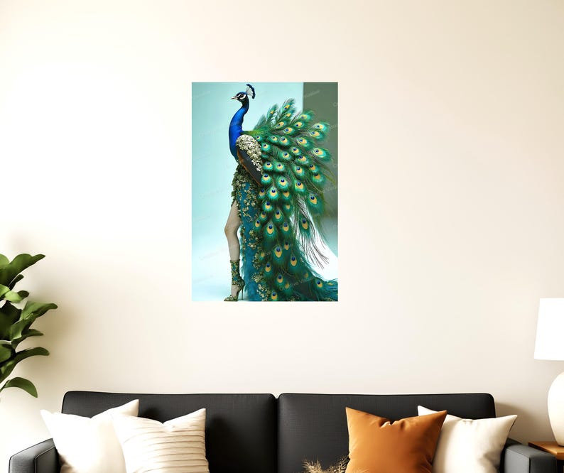 Whimsical Peacock Human Dressed as Fashion Model Printable Wall Art ...