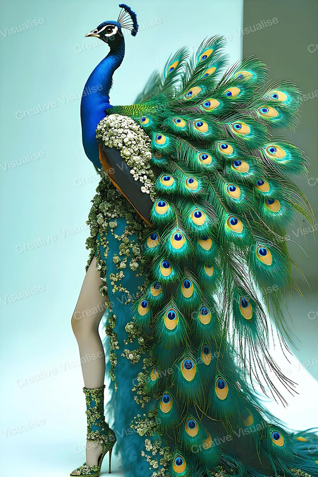 Whimsical Peacock Human Dressed as Fashion Model Printable Wall Art ...