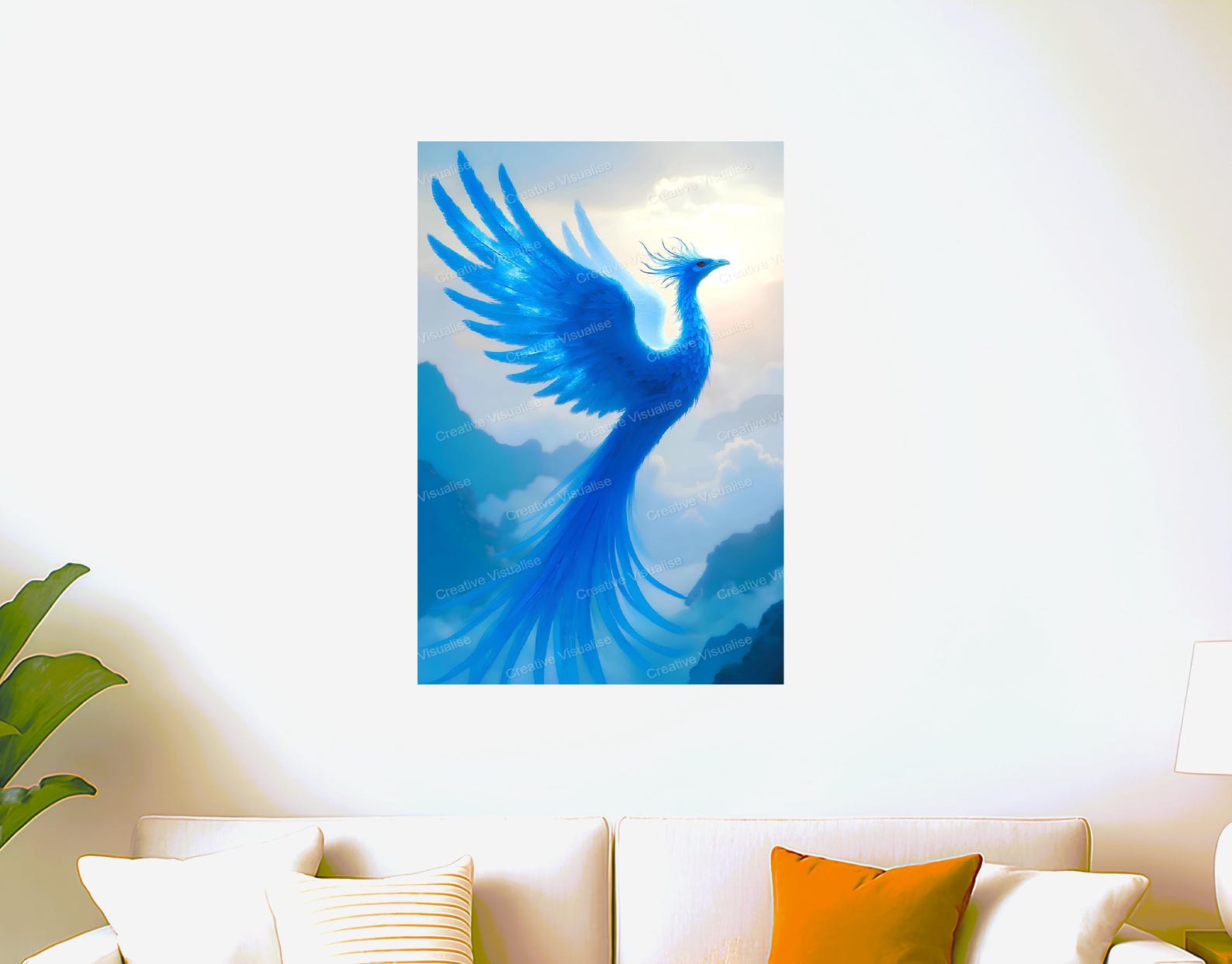 Blue Fire Phoenix Wall Art Printable | Fantasy Bird Digital Download ...