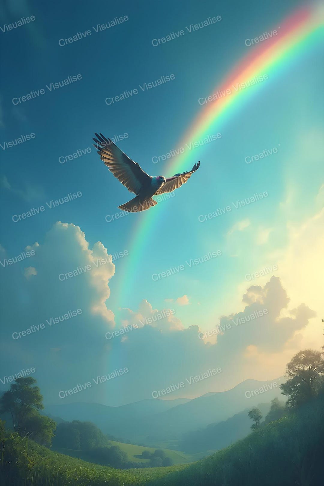 Falcon and Rainbow Sky High-resolution Digital Print, 11000 X 16000 ...