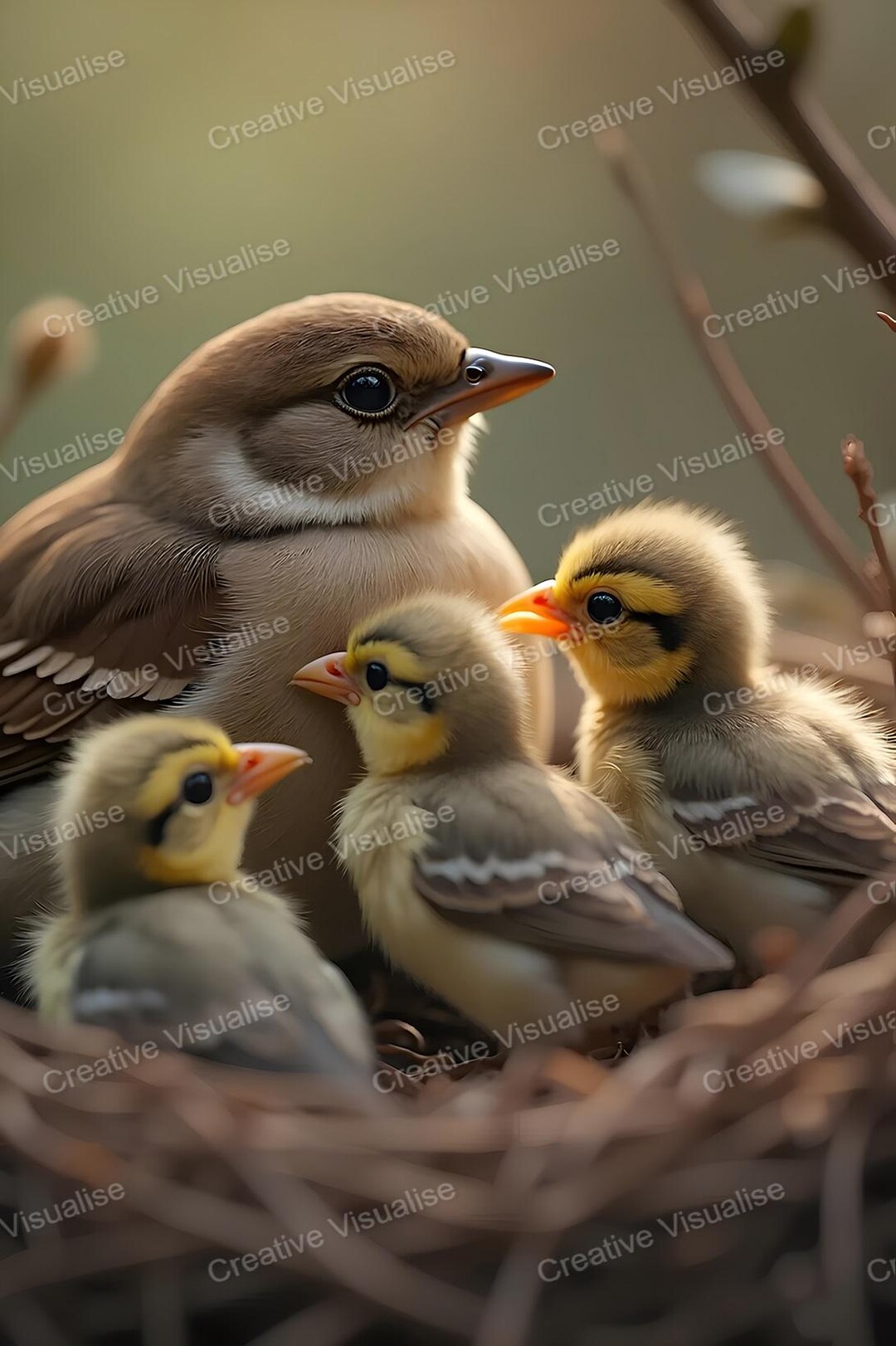 Bird With Its Chicks High-resolution Digital Print, 11000 X 16000 ...