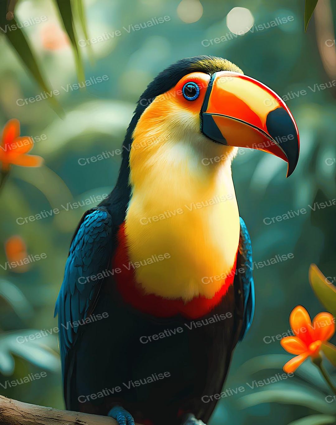 Toucan Bird in Flower Garden Printable Wall Art Digital Download High ...