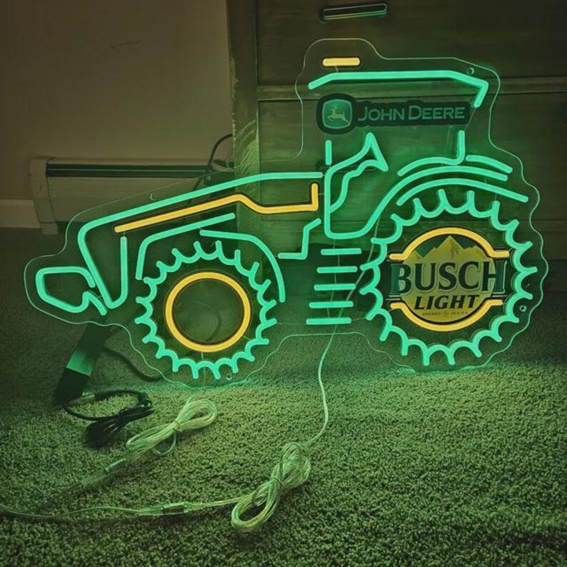 New John Deere Farm Tractor Busch Light Beer LED Neon Lamp Sign With ...