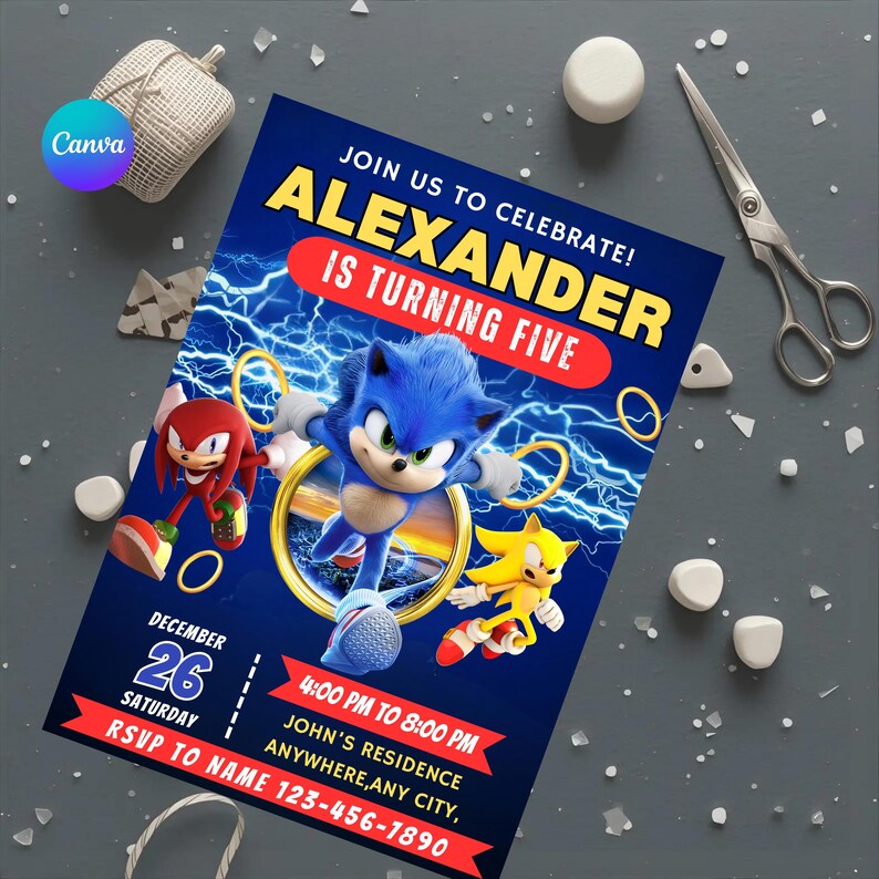 Editable Sonic the Hedgehog Birthday Invitation for Kids & Girls, Sonic ...
