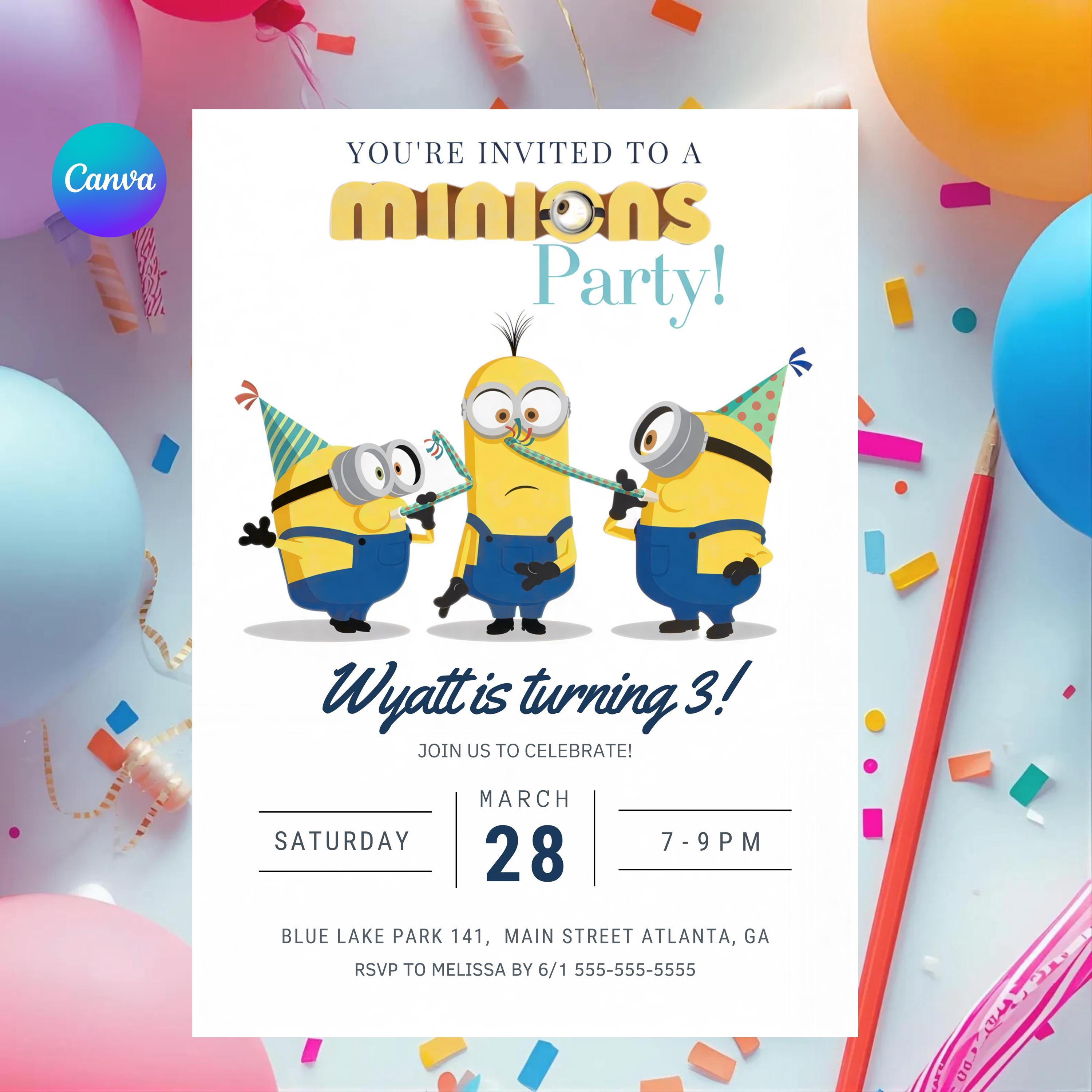 Editable Minions Birthday Invitation, Canva Template (digital Download ...