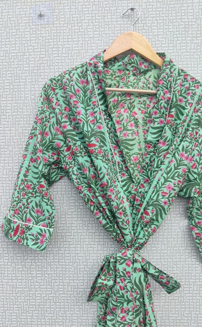 Cotton Kimono Robe, Block Print Floral Dressing Gown, Plus Size - Etsy