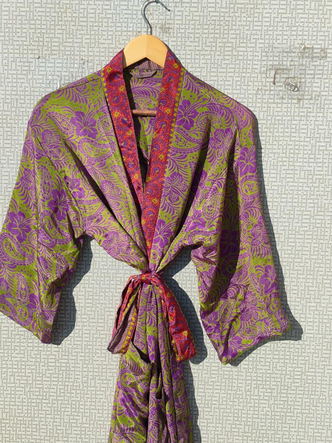 Silk Printed Kimono, Long Flowy Robe for Women, Bridesmaids, Loungewear ...