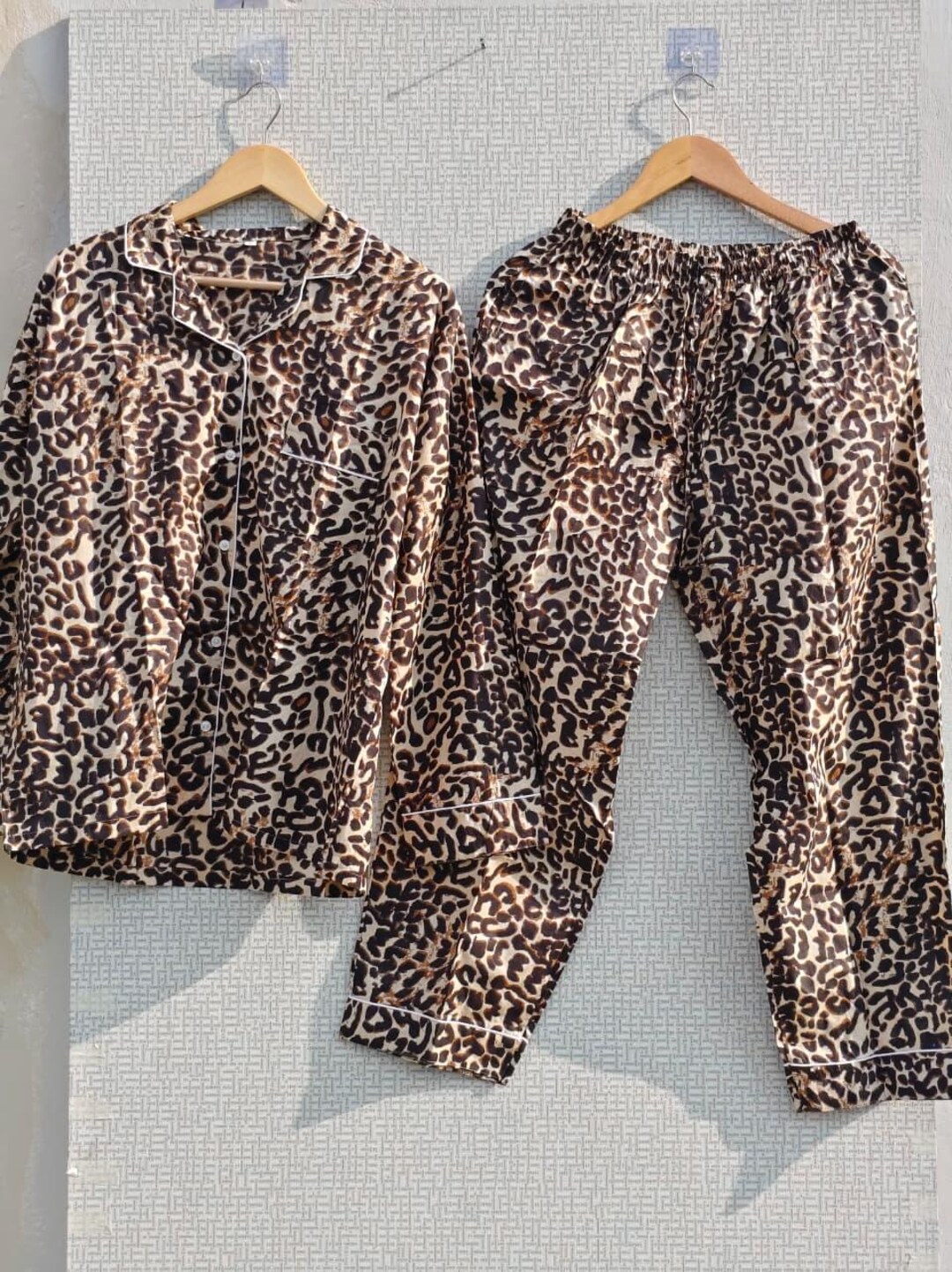Leopard Print Night Suit Cord Set, Women's Cozy Sleepwear - Etsy