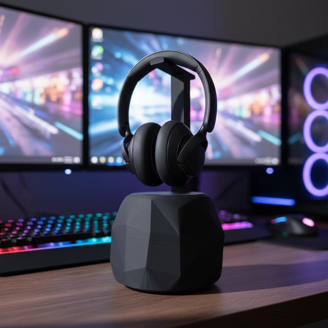 Geometric Headphone Stand | Low Poly Headset Holder | Modern Desk ...