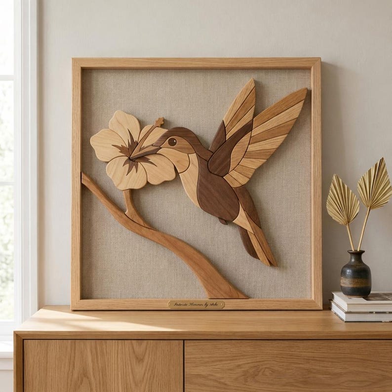 Hummingbird & Hibiscus Intarsia Pattern, Scroll Saw Woodworking ...