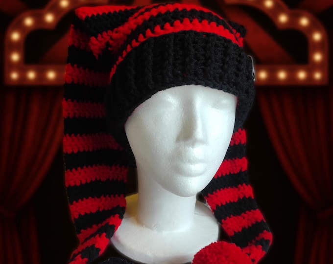 Crochet Hat, Long “midnight Jester”, Double Tails Hat. Harlequin ...