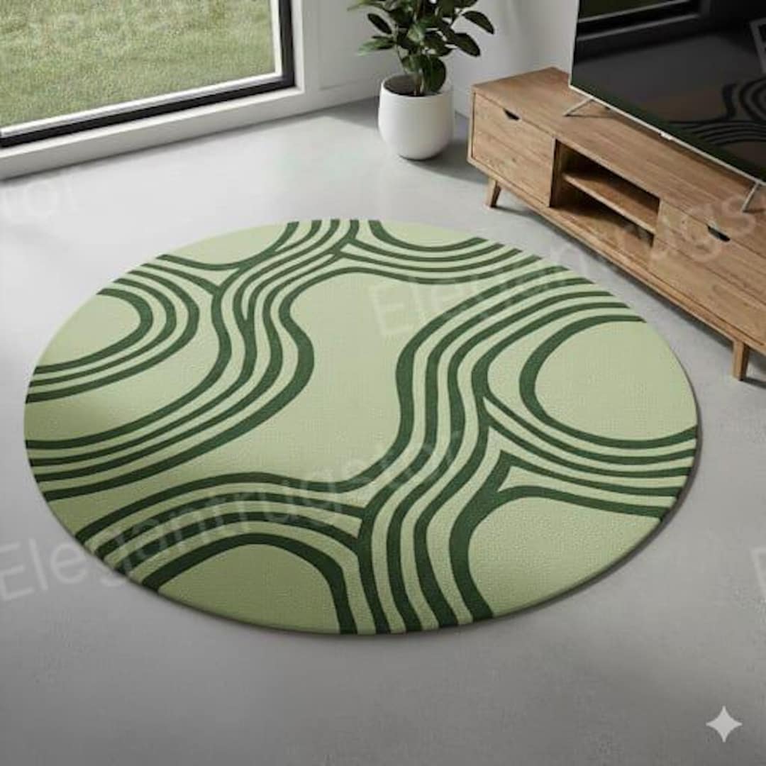 Hand-tufted Round Green Rug – Modern Concentric Circle Wool Carpet ...