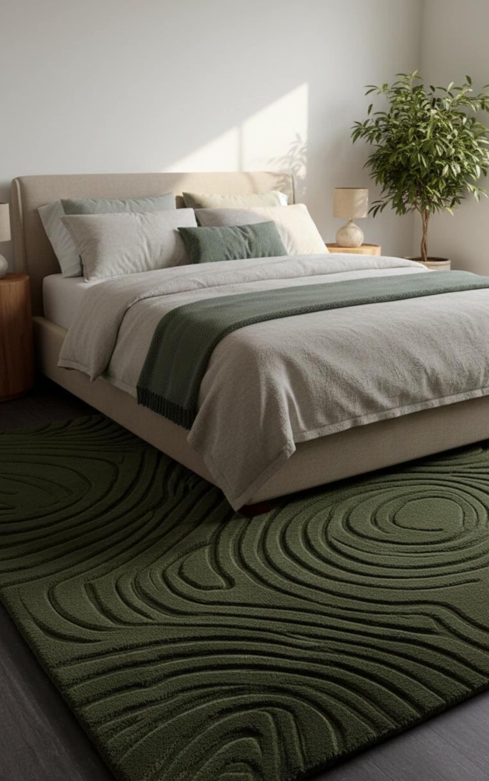 Moss Green High Low Handmade Hand-tufted Green Wool Rug, Abstract ...
