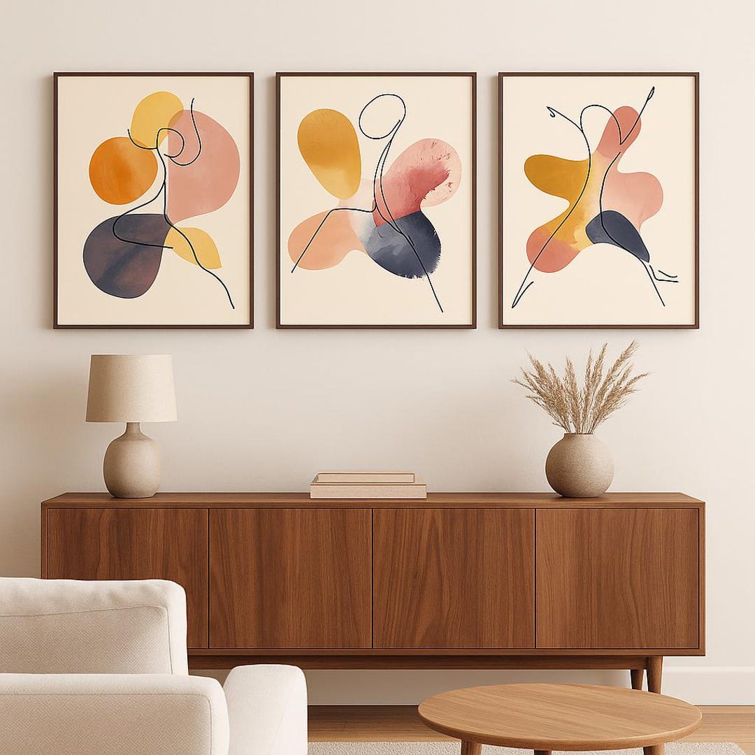 Abstract Figurative Wall Art Set of 3 | Modern Line Art | Digital ...