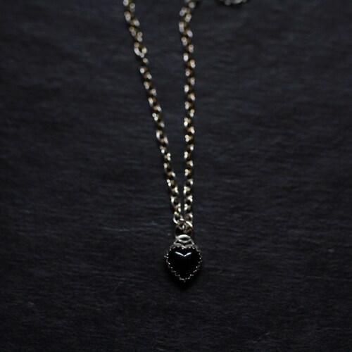 Black Onyx Heart Pendant Necklace/black Stone Heart Charm - Etsy