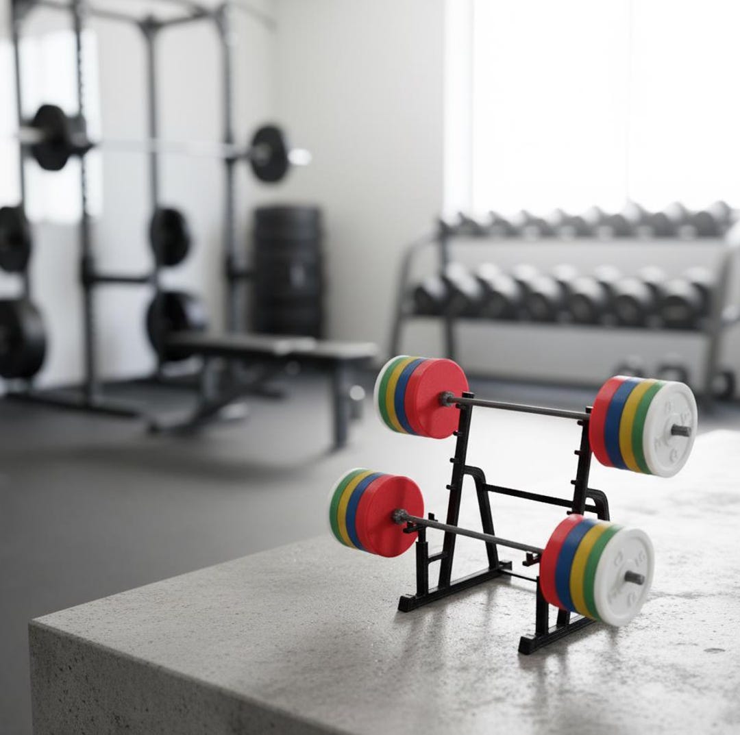 3D Printed Miniature Gym Set: Rack, Barbell & Weights - Etsy