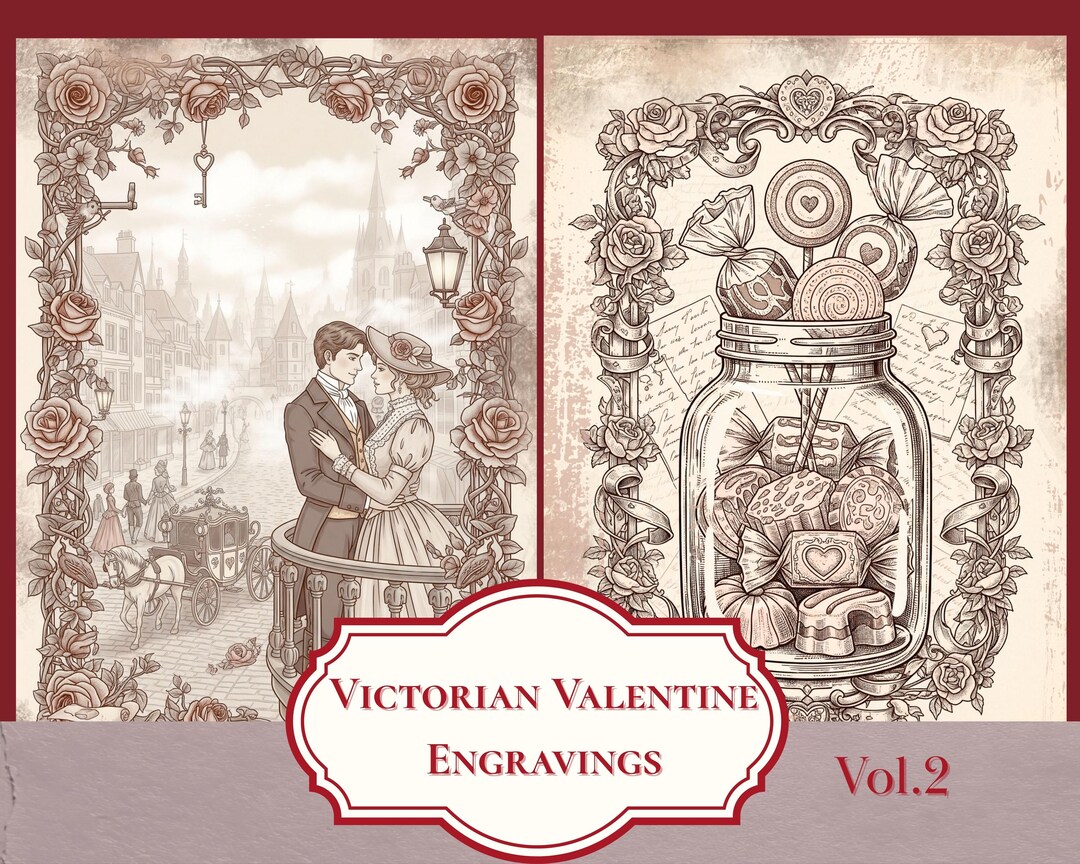 Victorian Valentine Engravings | Antique Love Illustrations (digital ...