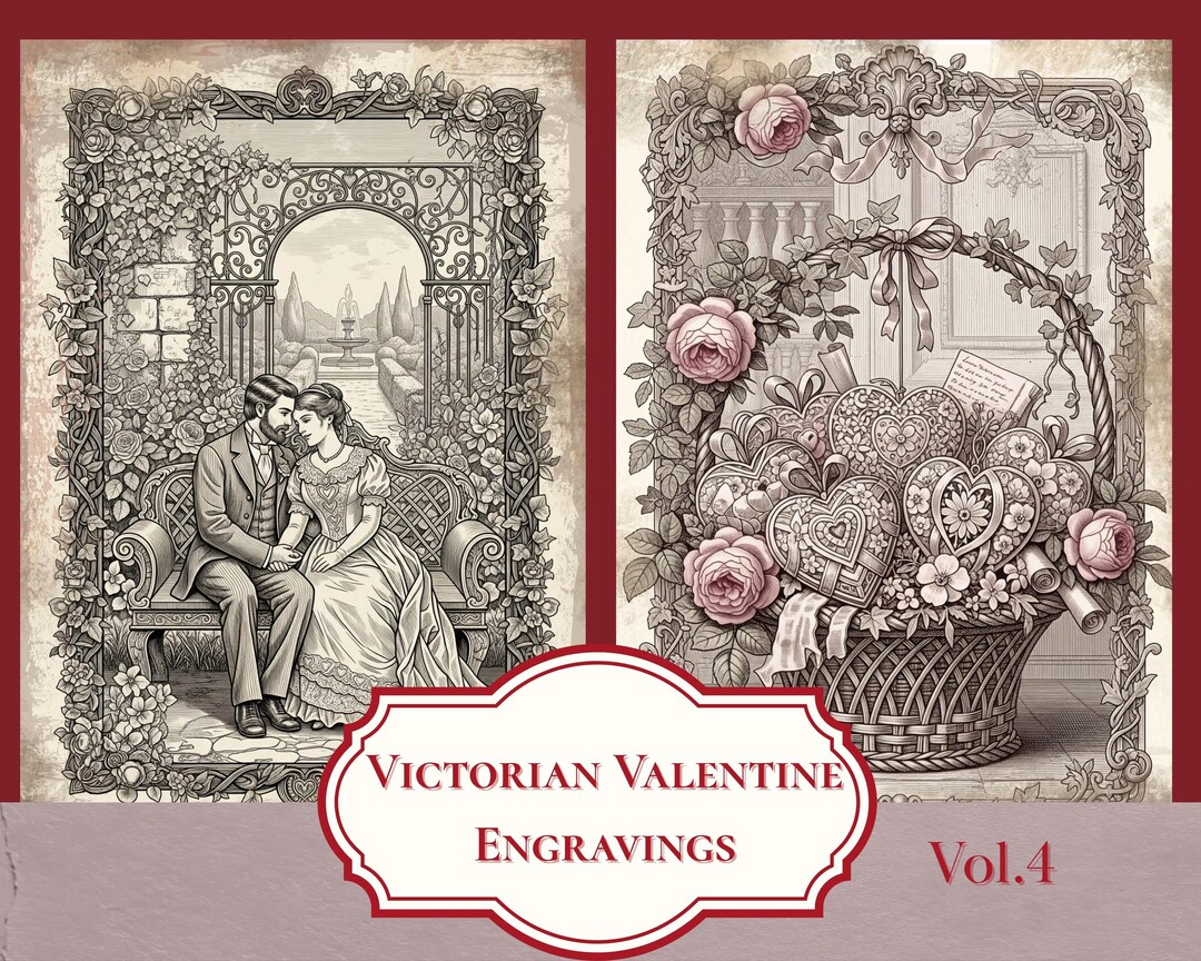 Victorian Valentine Engravings | Antique Love Illustrations (digital ...