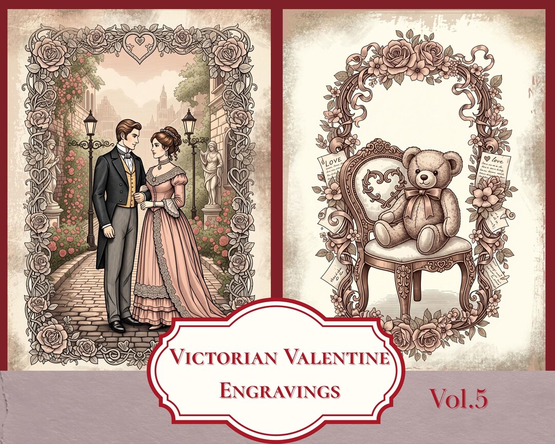 Victorian Valentine Engravings | Antique Love Illustrations (JPG ...