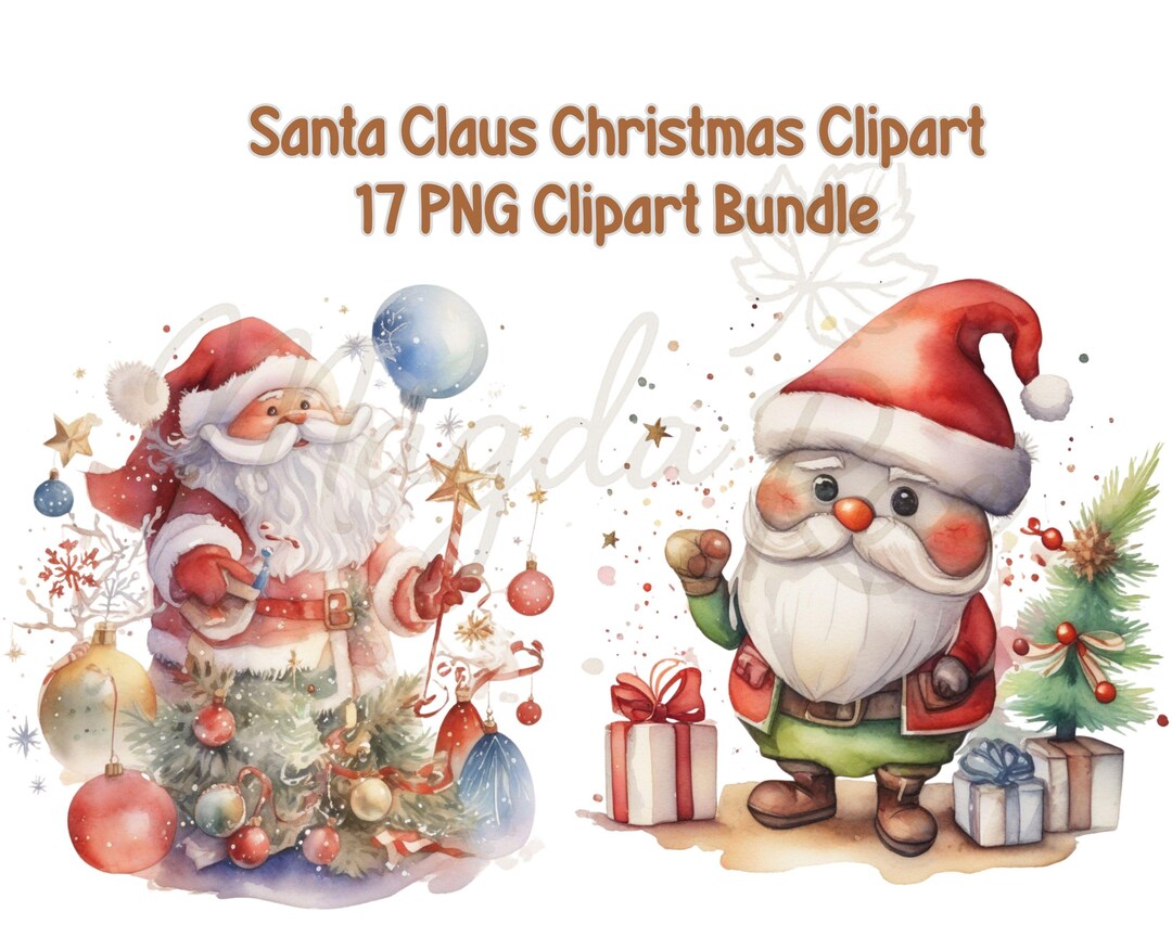 Watercolor Santa Clipart – 17 PNG Christmas Illustrations (digital ...