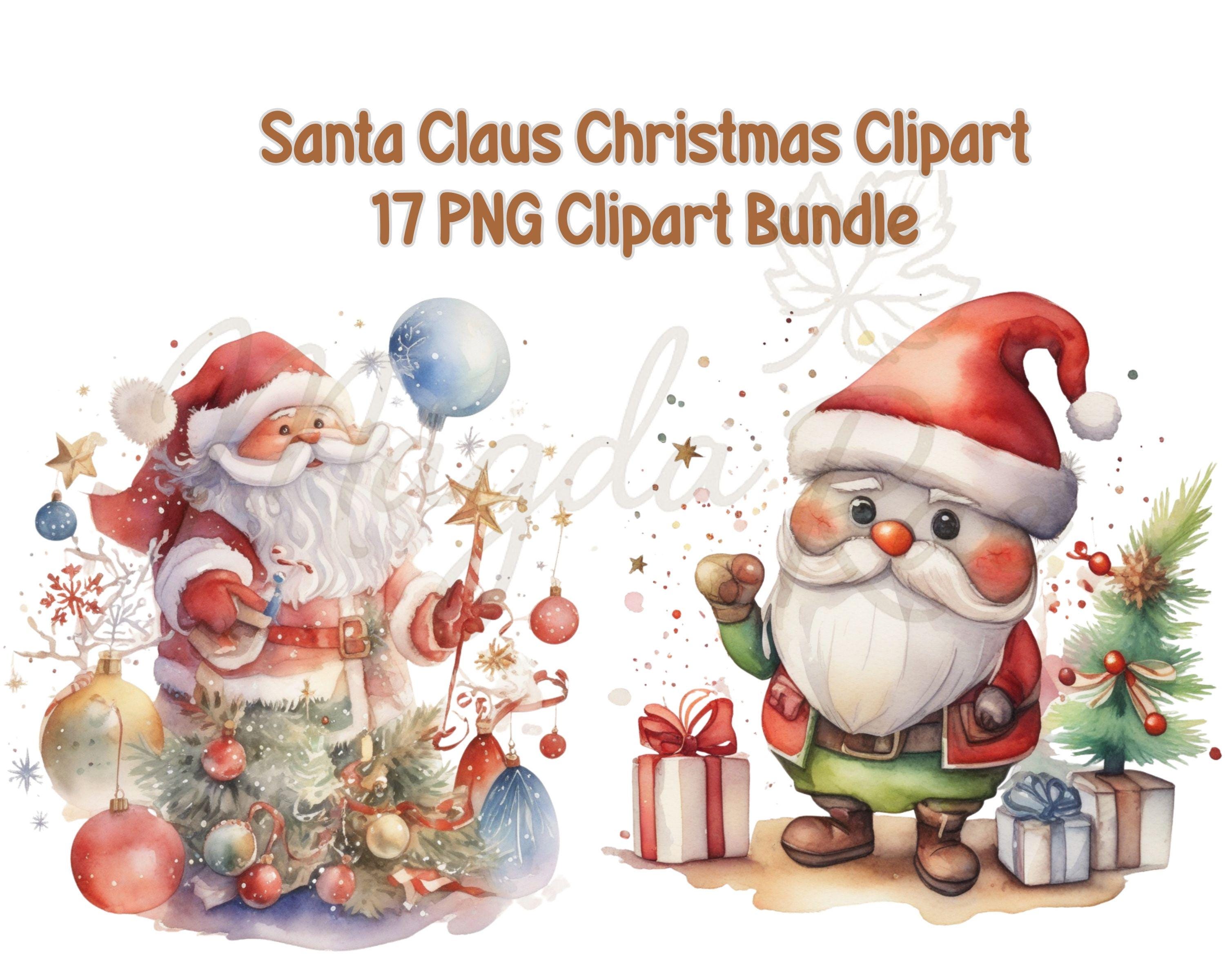 Watercolor Santa Clipart – 17 PNG Christmas Illustrations (digital ...