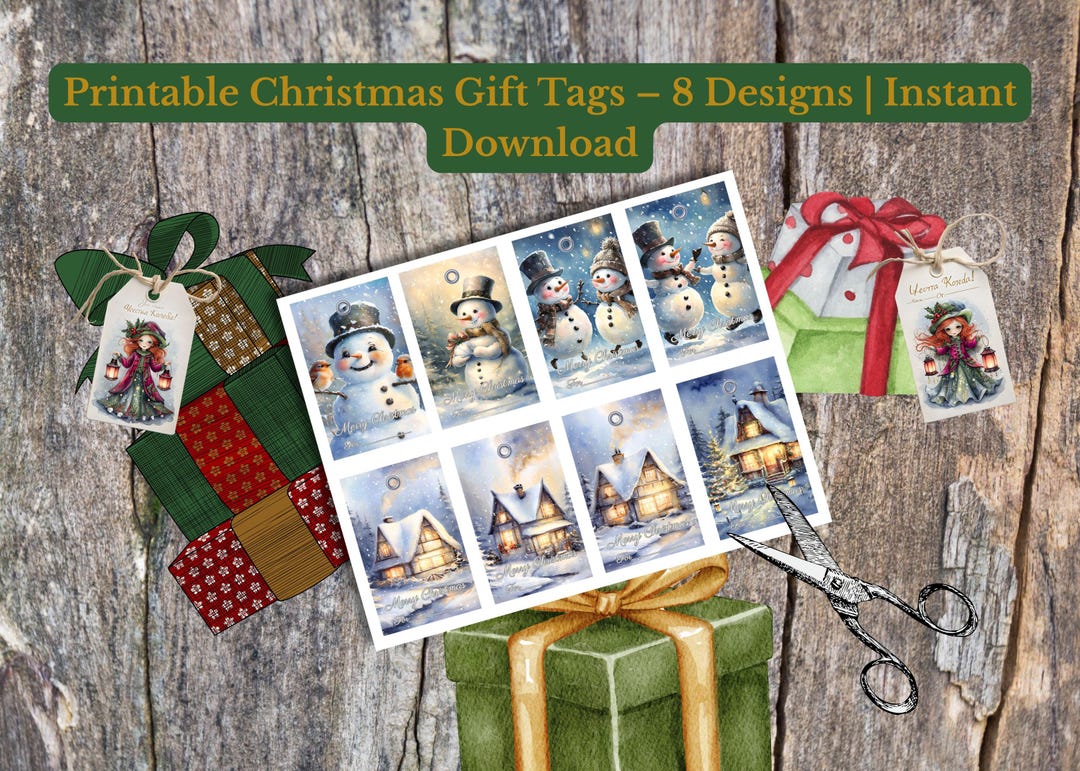 Printable Christmas Gift Tags – 24 Snowmen & Winter Cottage Designs ...