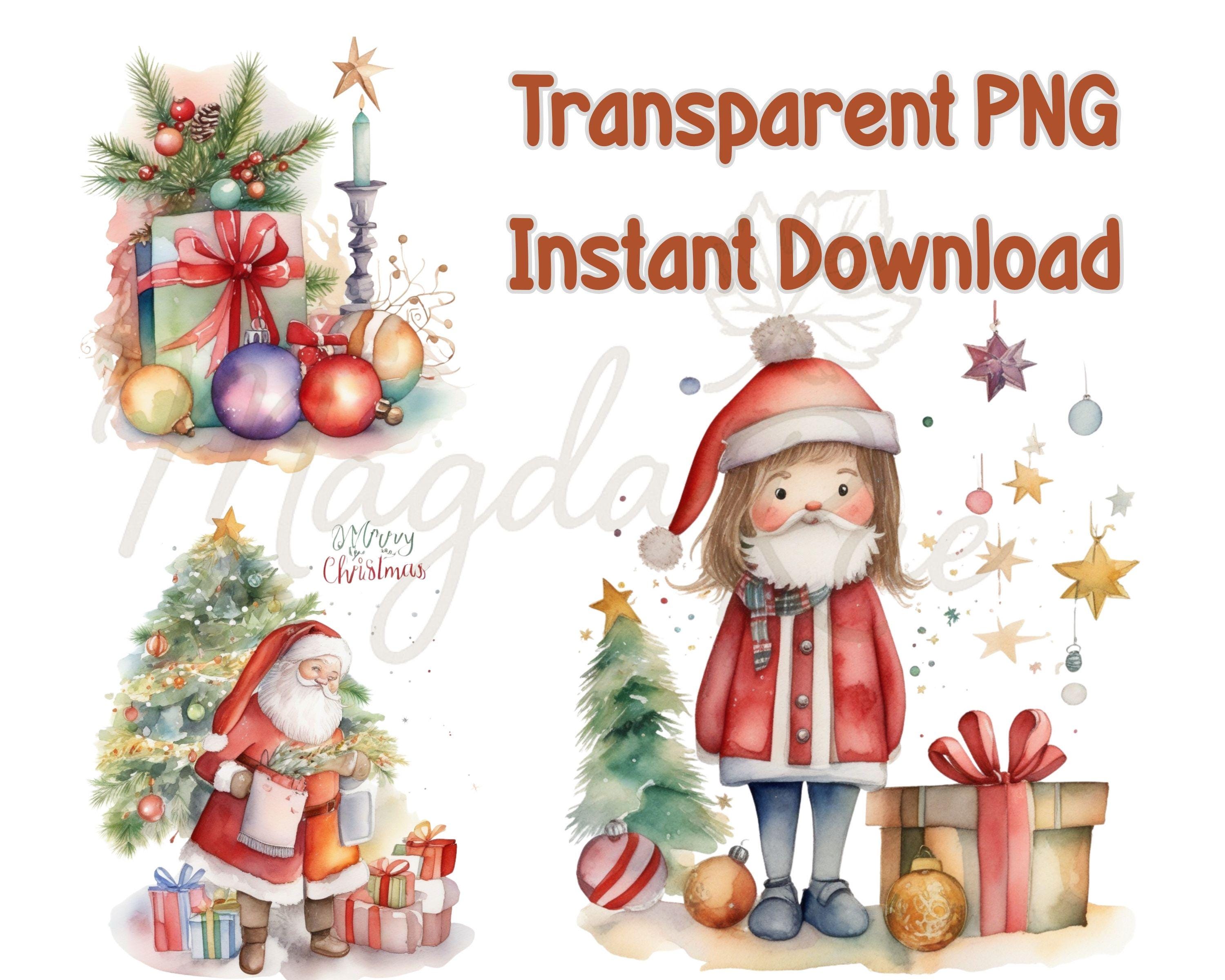 Watercolor Santa Clipart – 17 PNG Christmas Illustrations (digital ...