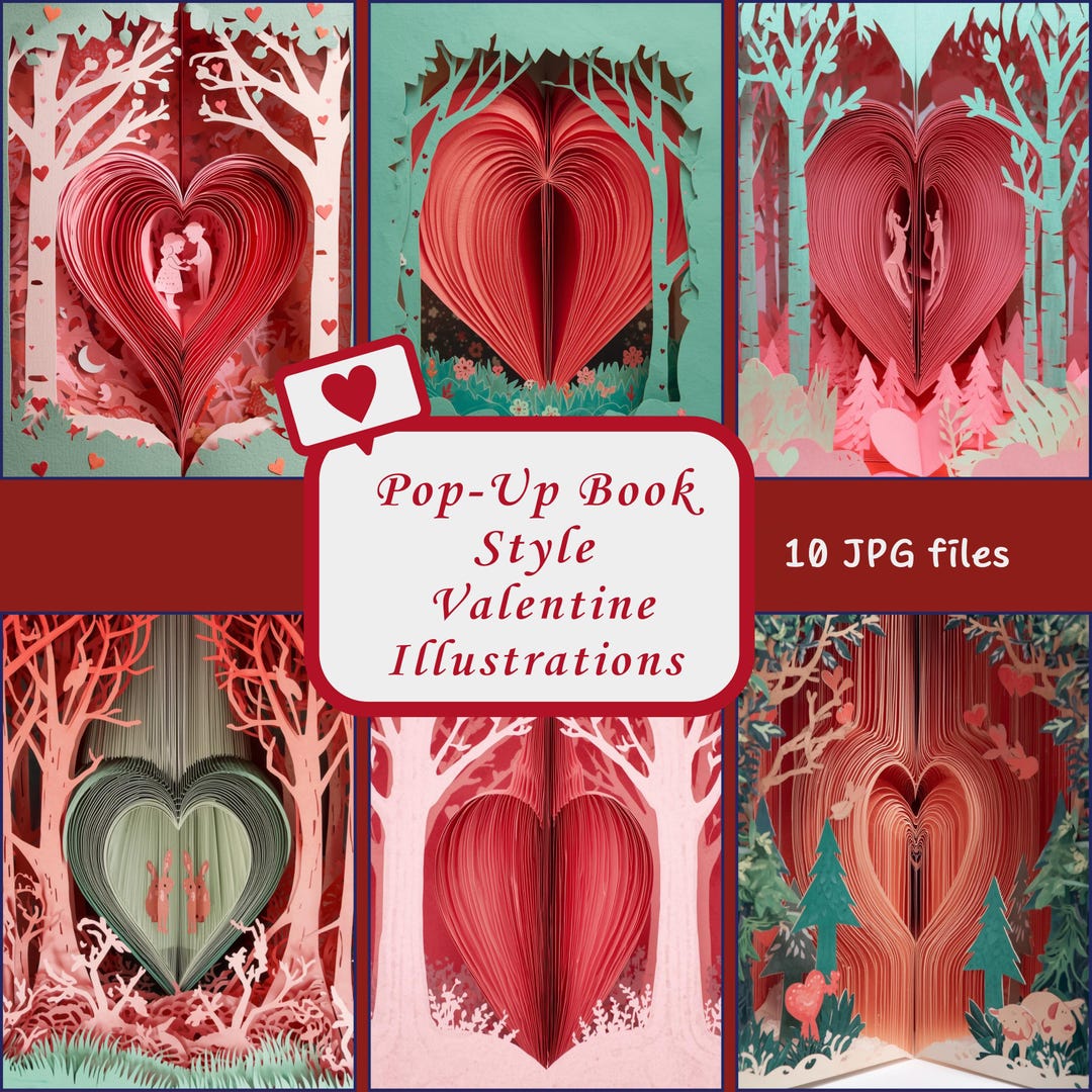 Pop-up Book Style Valentine Illustrations, Romantic Paper Cut Art ...