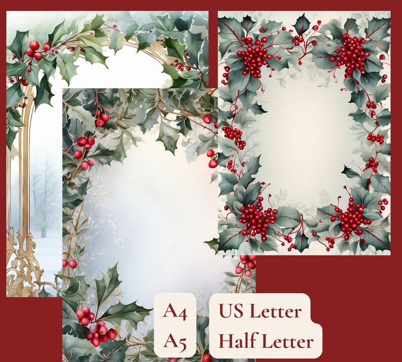 Christmas Writing Pages | Printable Holly Journal Pages | Vintage ...
