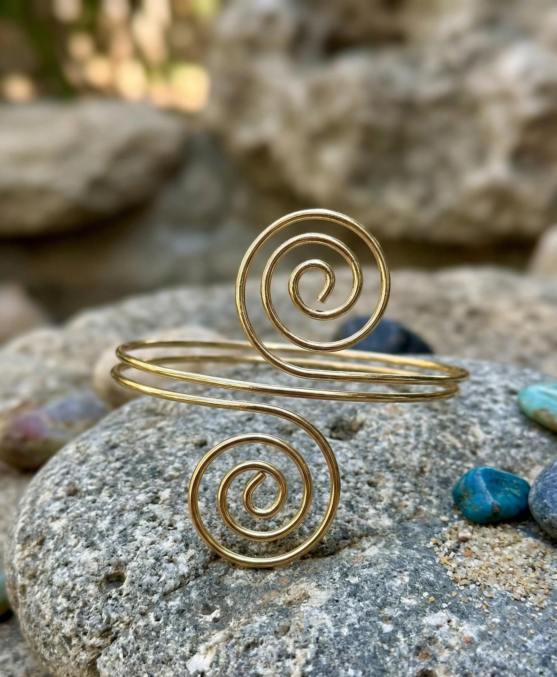 Spiral Arm Cuff, Gold Upper Arm Bracelet Boho Adjustable Armlet for ...