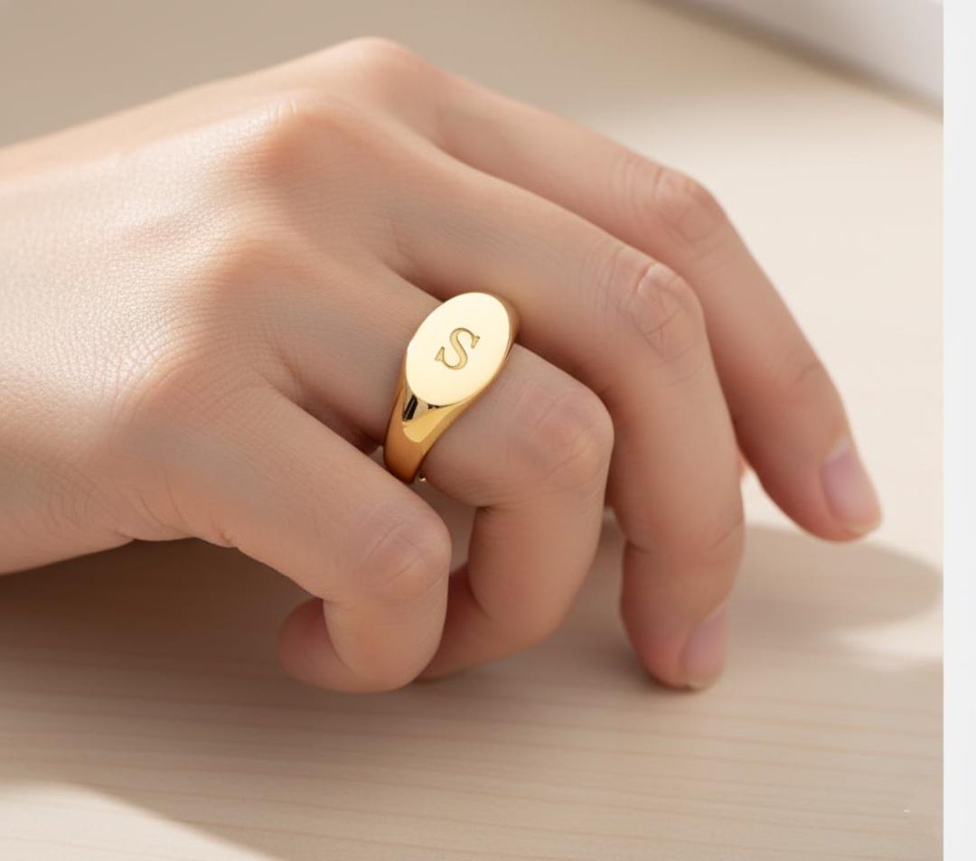 Personalized Gold Signet Ring: Custom Engraved Initial, Pinky Ring - Etsy