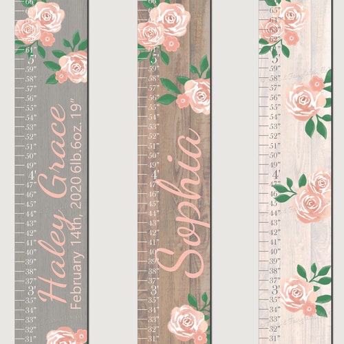 Personalized Girls Floral Growth Chart Canvas Growth Chart | Etsy
