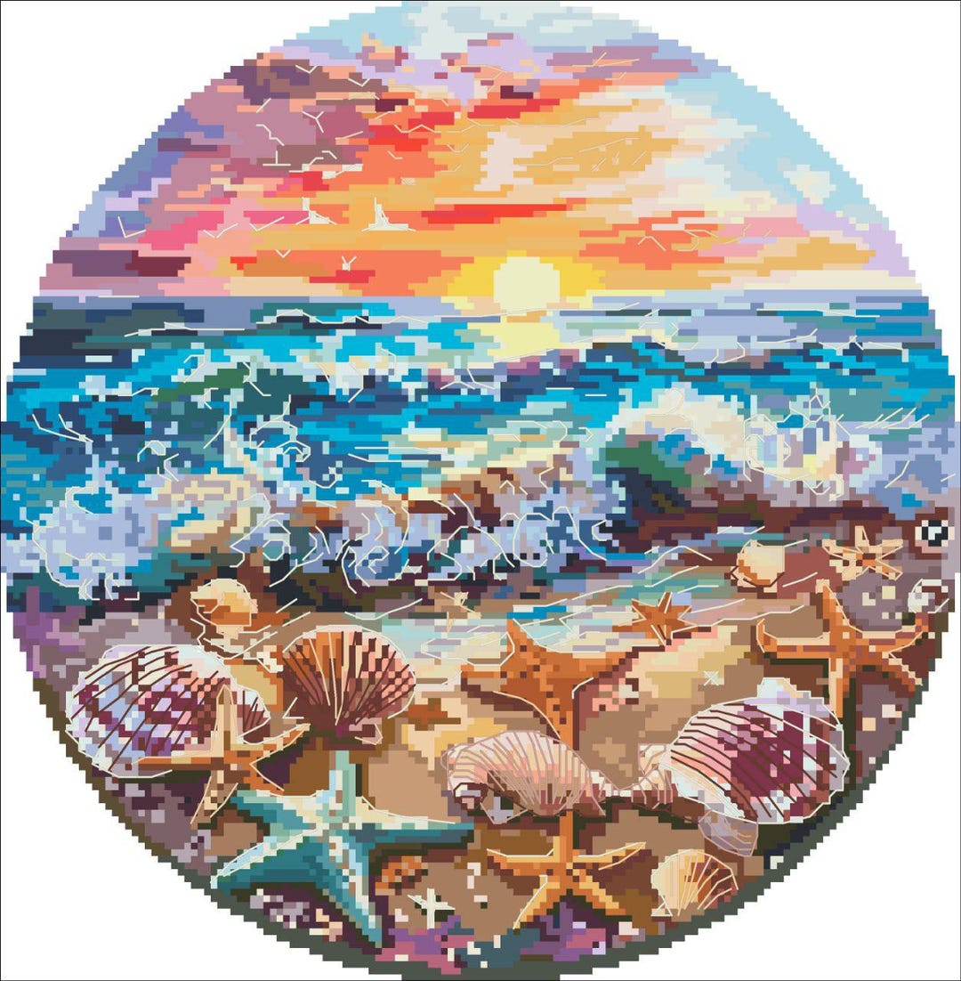 Digital Cross Stitch Pattern " Sea Treasures ", Shells on the Seashore ...