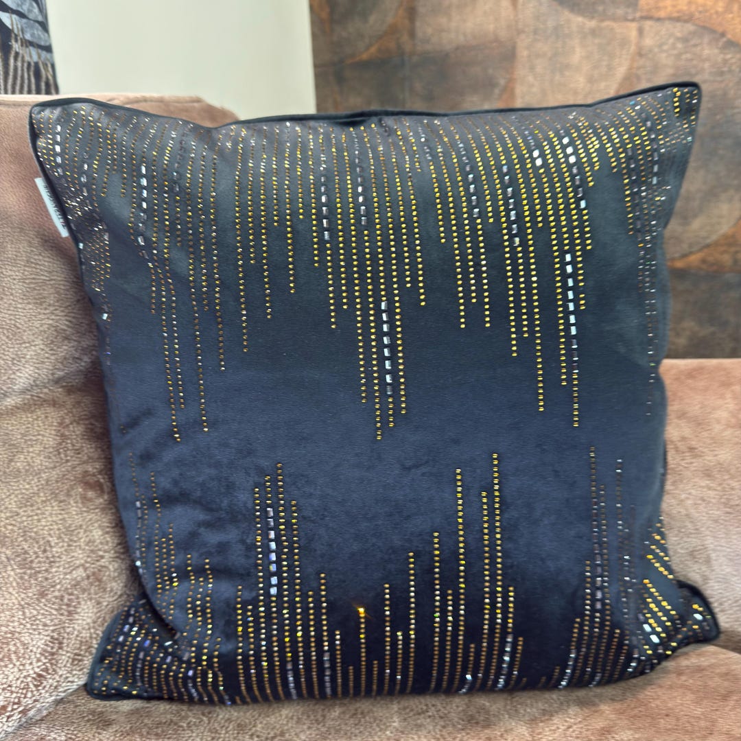Black Velvet Statement Cushion With Glass Crystal Detail – Handmade ...