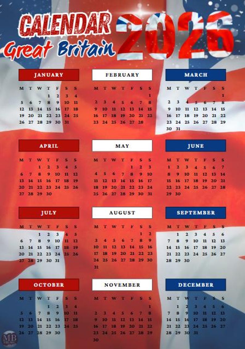 21 2026 Britain Calendar Printable PDF – English Edition – Elegant ...