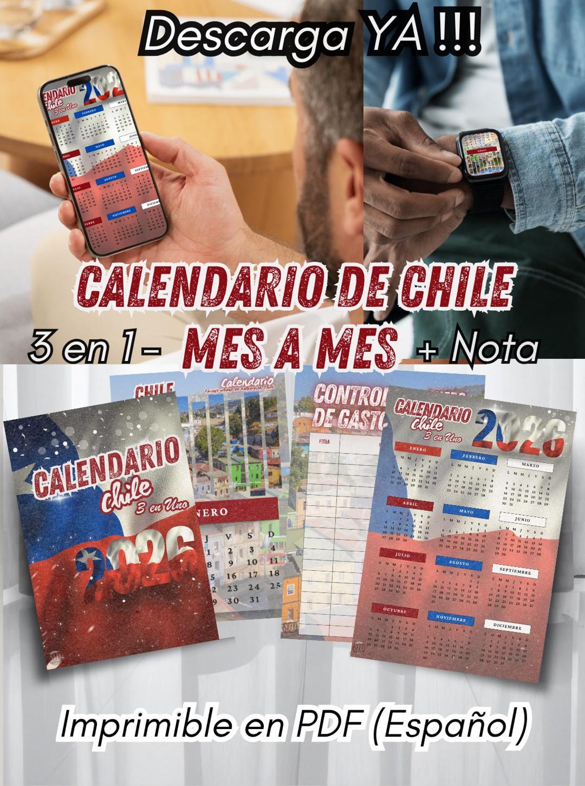 11 2026 Chile Calendar Printable PDF – 3 in 1 Planner – Spanish Edition ...