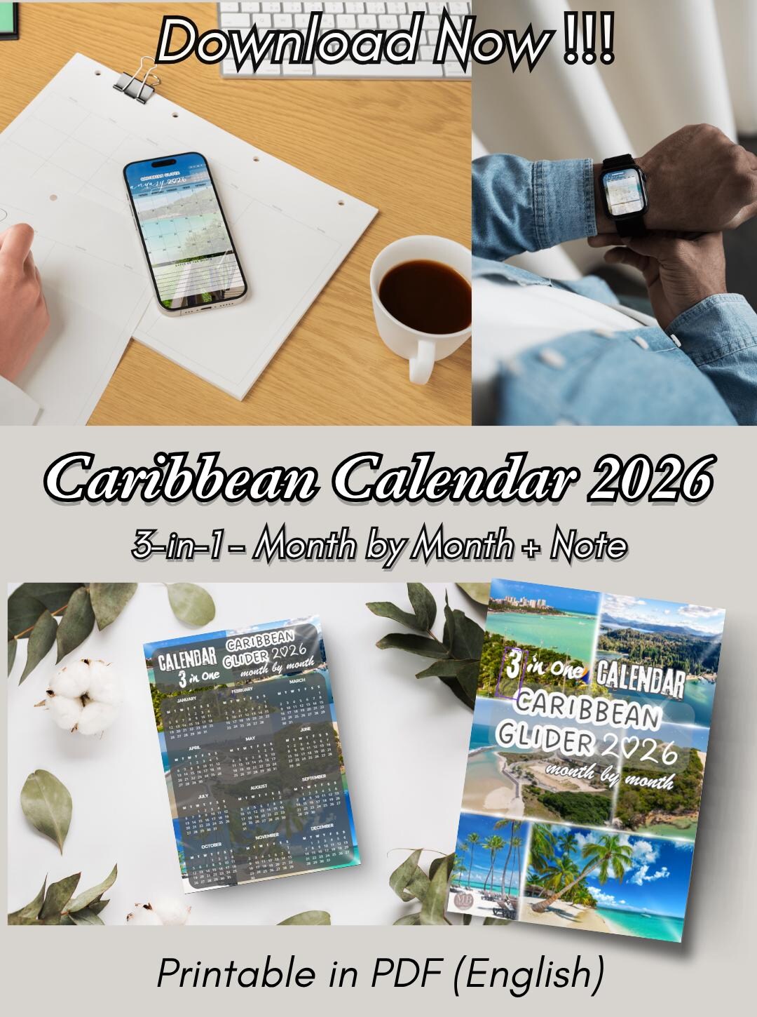 07 2026 Caribbean Calendar Printable PDF – English Edition – Tropical ...