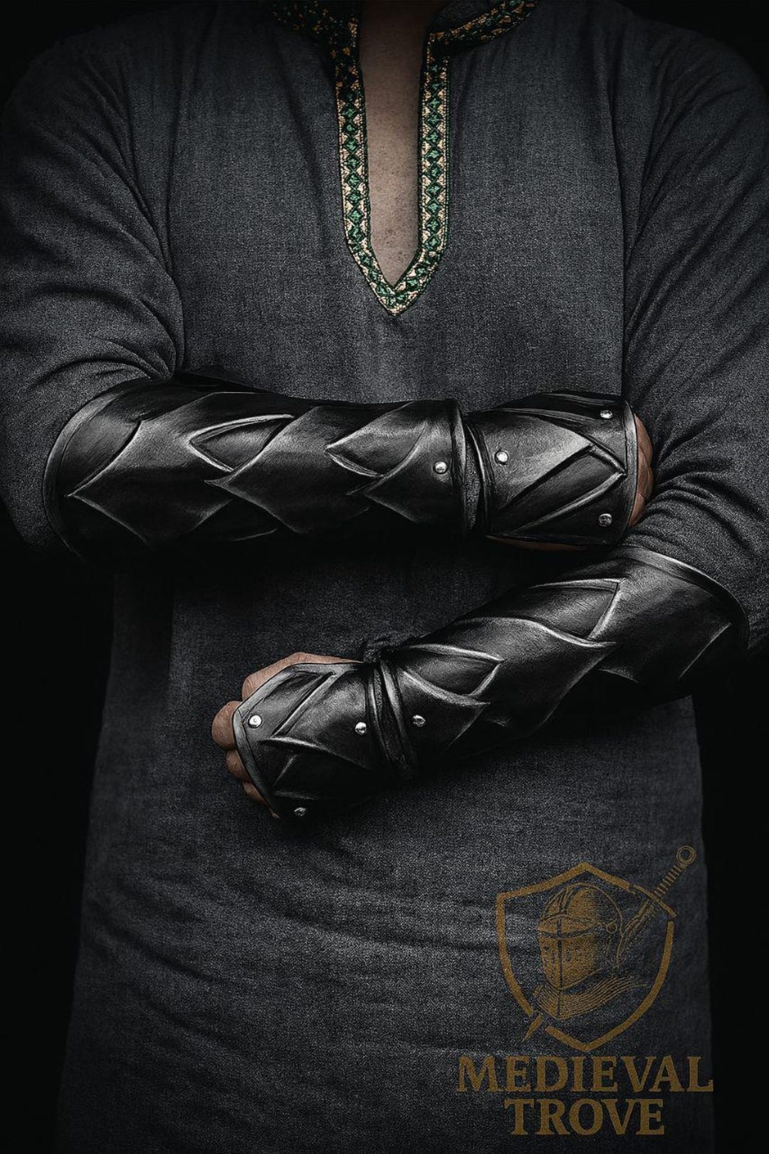 Medieval Black Bracers With Hand Guard – Knight Arm Armor | LARP ...
