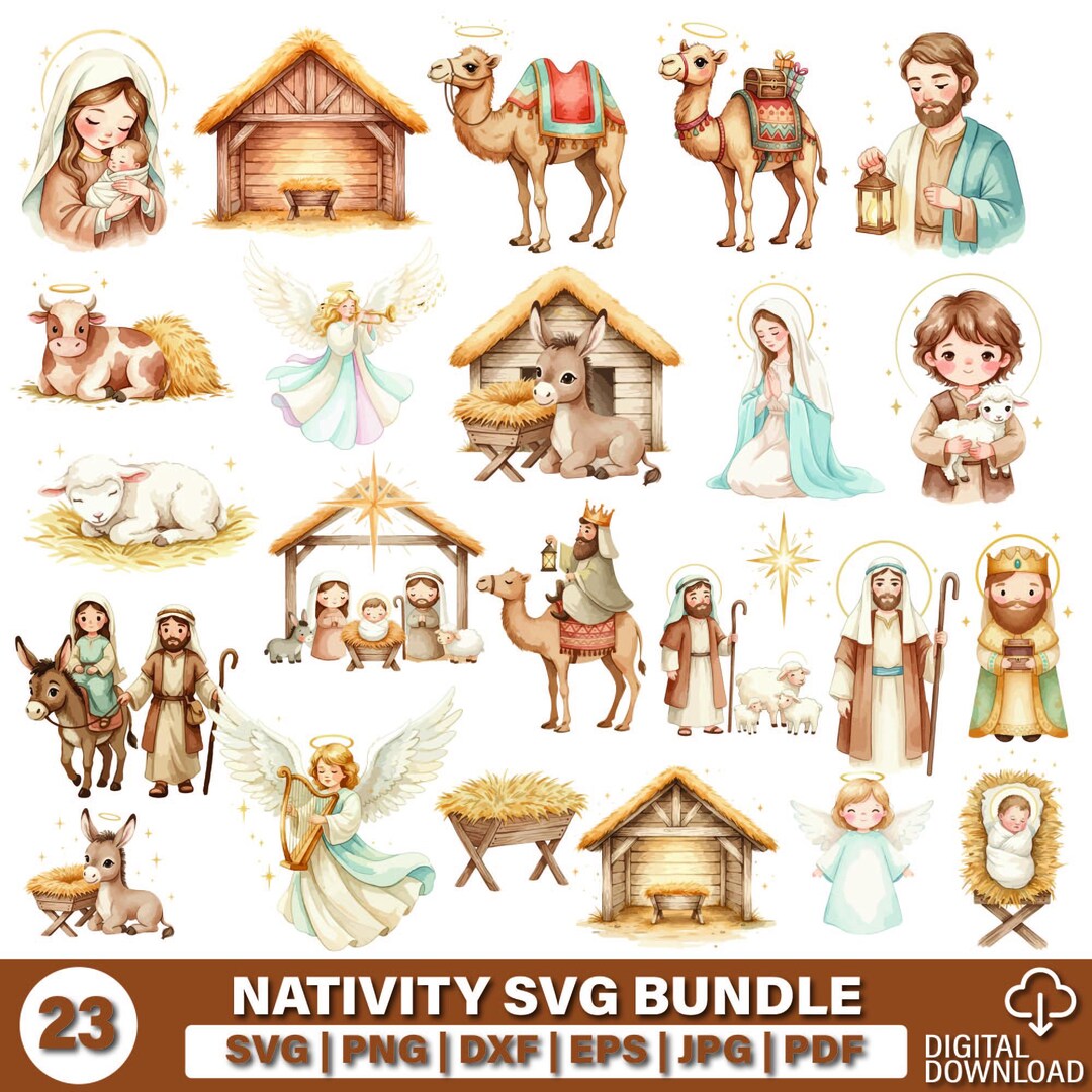 Nativity SVG Bundle,watercolor Christmas Nativity Clipart,holy Family ...