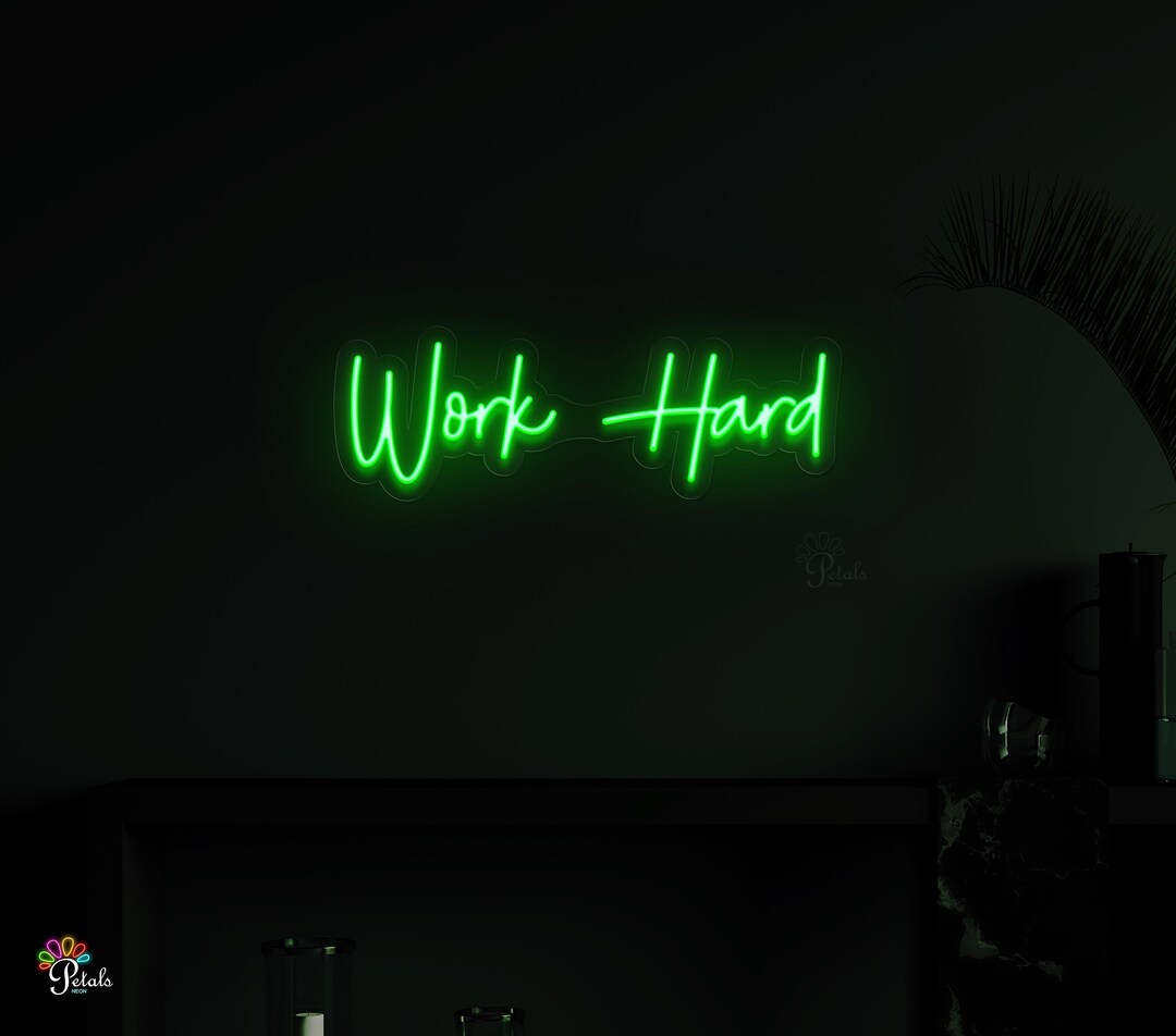 Work Hard Neon Sign, Work Hard LED Light, Office Wall Art, Gym Wall ...
