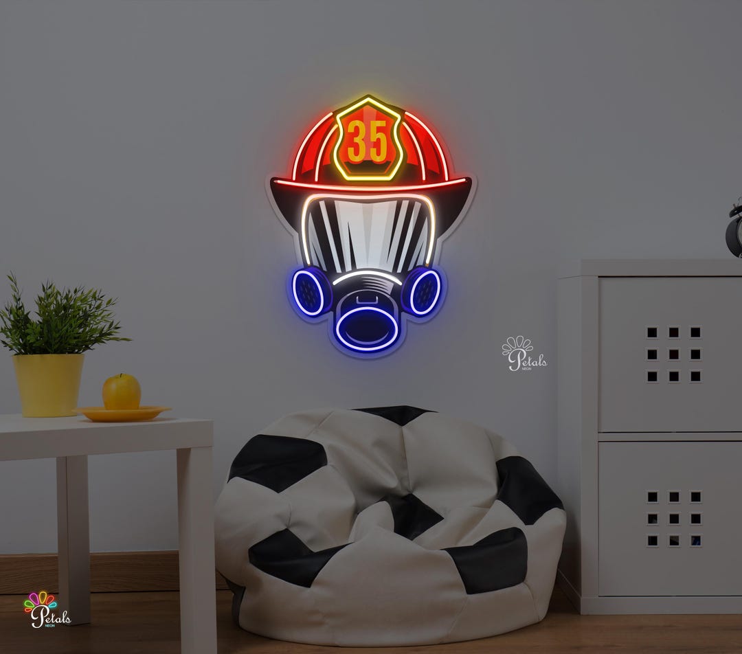 Firefighter Helmet Neon Sign, Custom Pop Art Decor, Gift for Kids ...